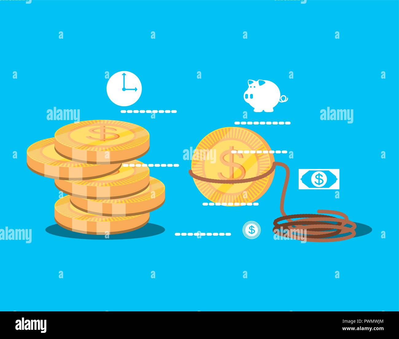 Pile Of Coins Dollar Isolated Icon Vector Illustration Design Stock
