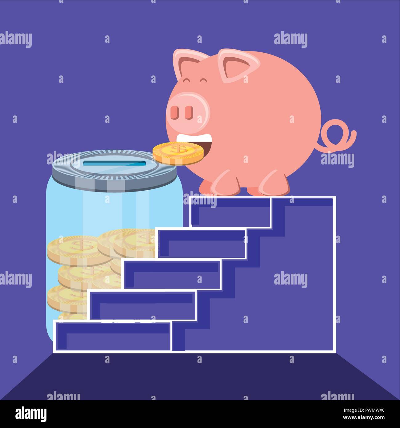 saving piggy and coins in scales vector illustration design Stock ...