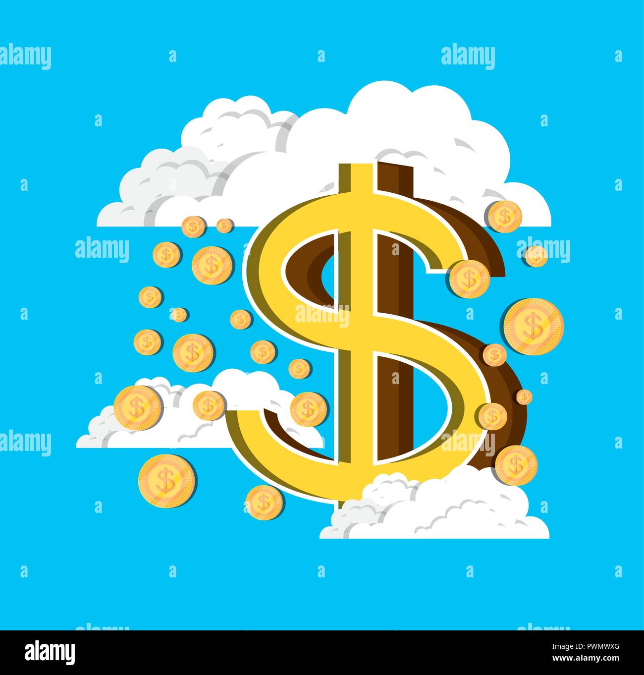 coins falling from the clouds vector illustration design Stock Vector ...