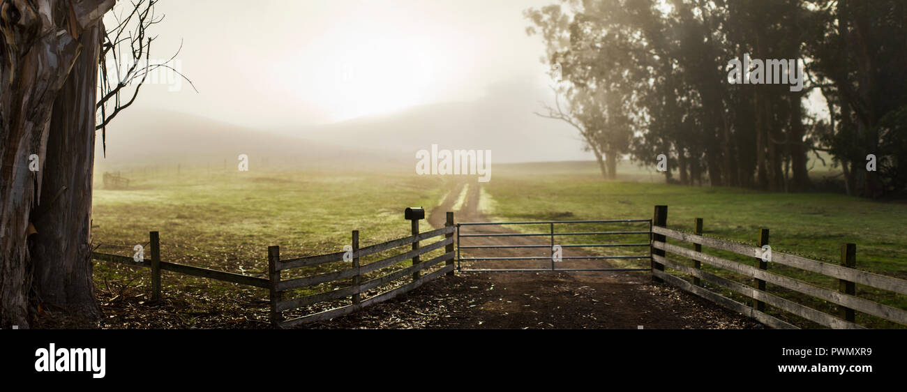 Front gate of a rural property Stock Photo - Alamy