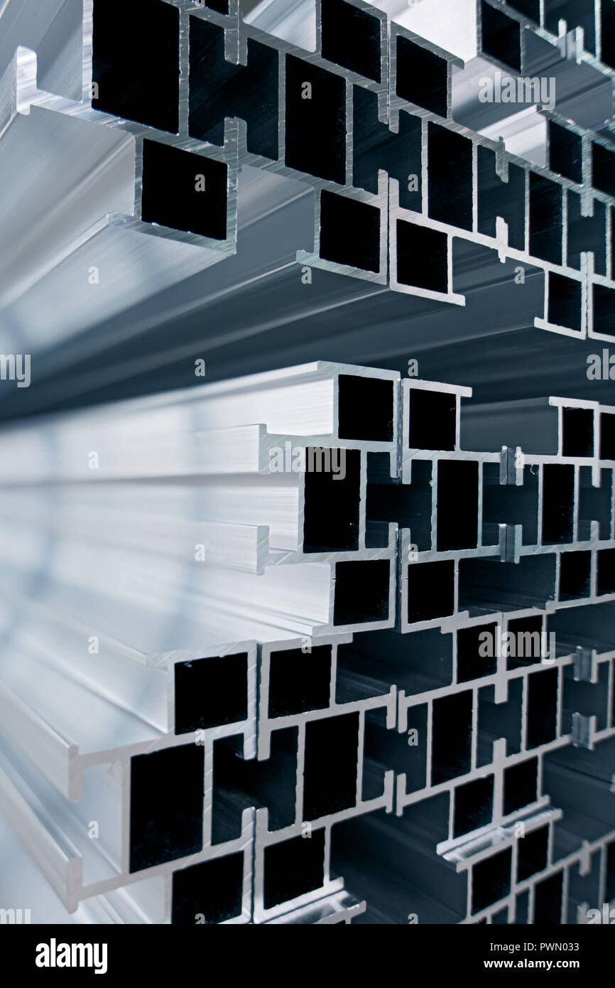 Aluminium Profiles stacked in a storage rack Stock Photo - Alamy
