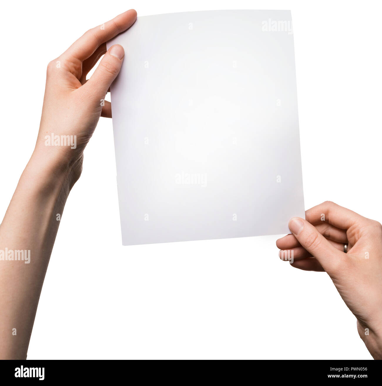 Two hands holding a blank sheet of paper Stock Photo - Alamy