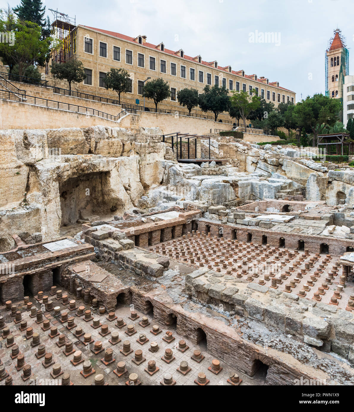 Roman Berytus (Roman Baths) ruins in downtown Beirut Central District ...