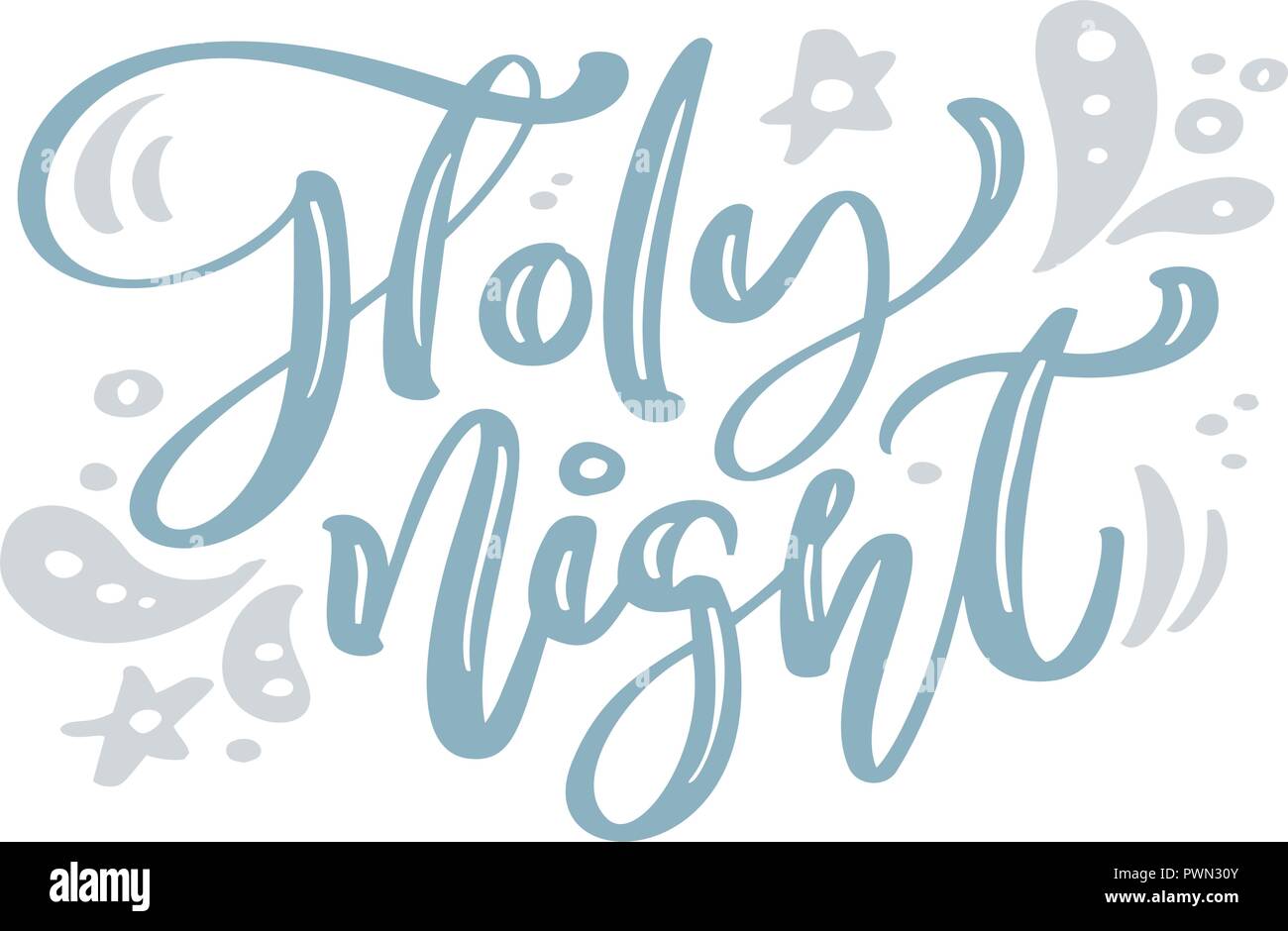 Holy Night blue Christmas vintage calligraphy lettering vector text ...
