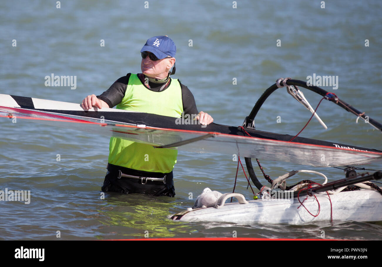 wind surfers getting ready for a race Stock Photo - Alamy