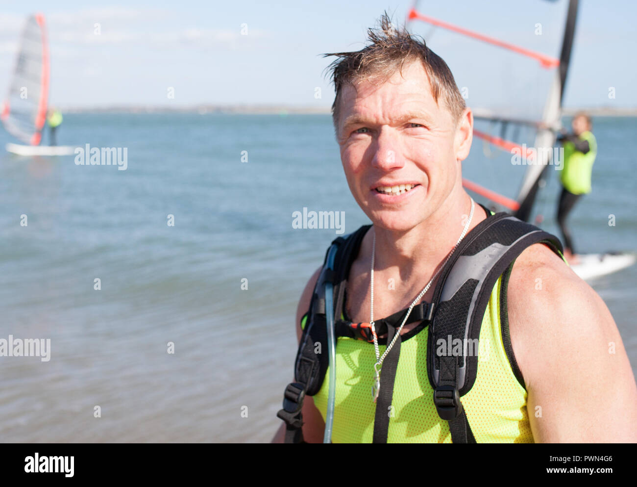 Portrait of a man after racing in a paddle board competition Stock ...