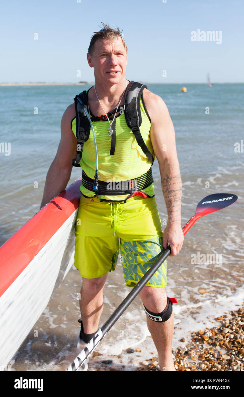 Portrait of a man after racing in a paddle board competition Stock ...