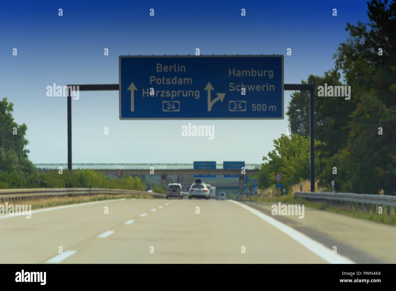 German motorway sign with inscription in German direction arrow to the ...