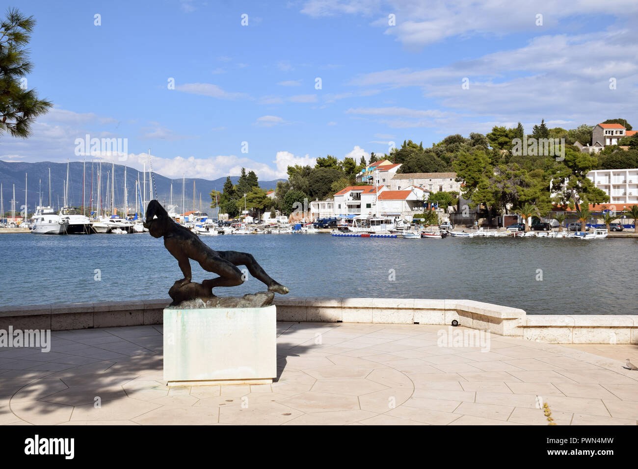 Lumbarda, Korcula island, Croatia, Sep 2018, Partizanski Spomenik statue to remember those who ...