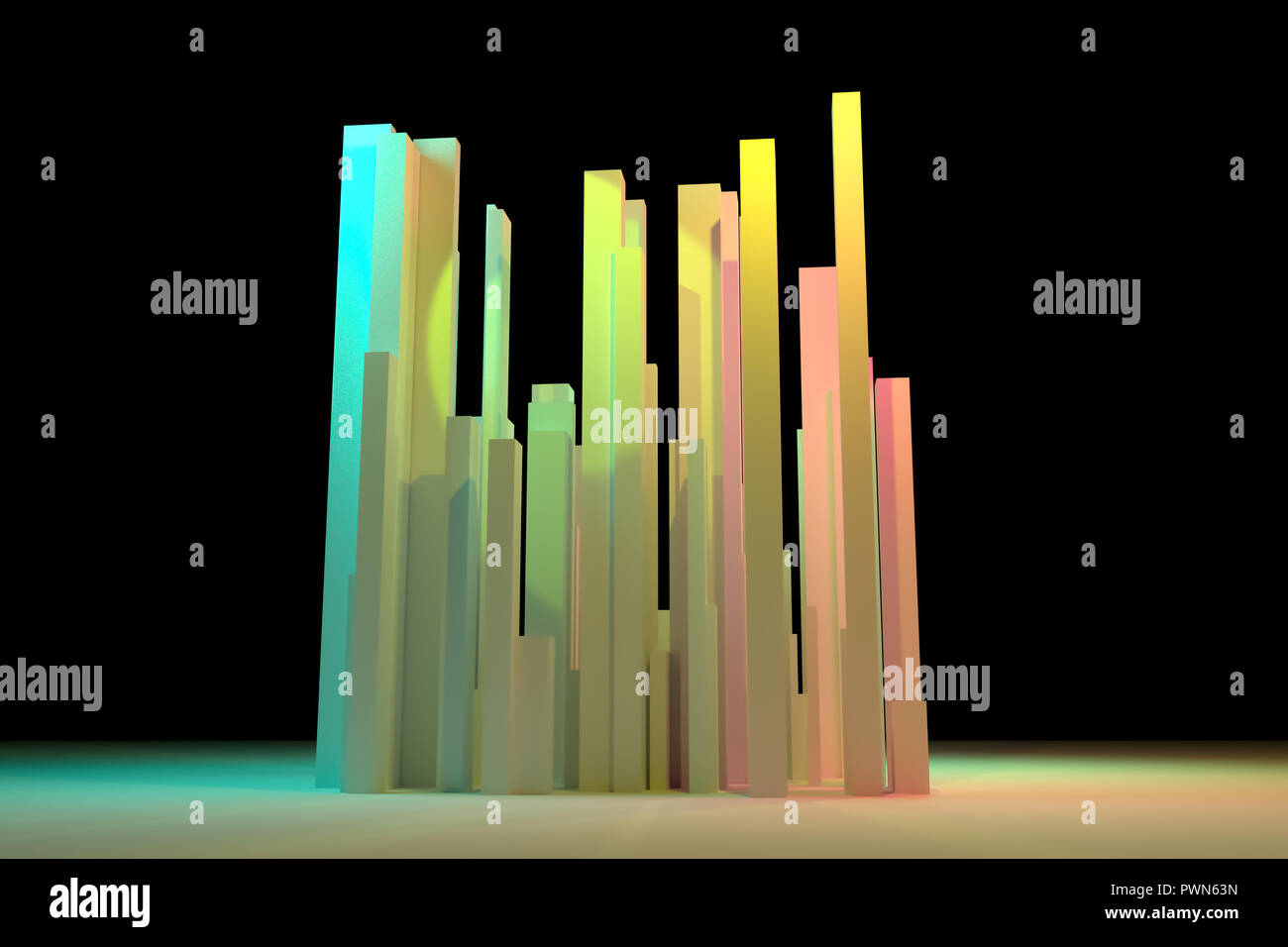 3D rendering. Block or shapre, pillar, colorful lighting. For web page ...