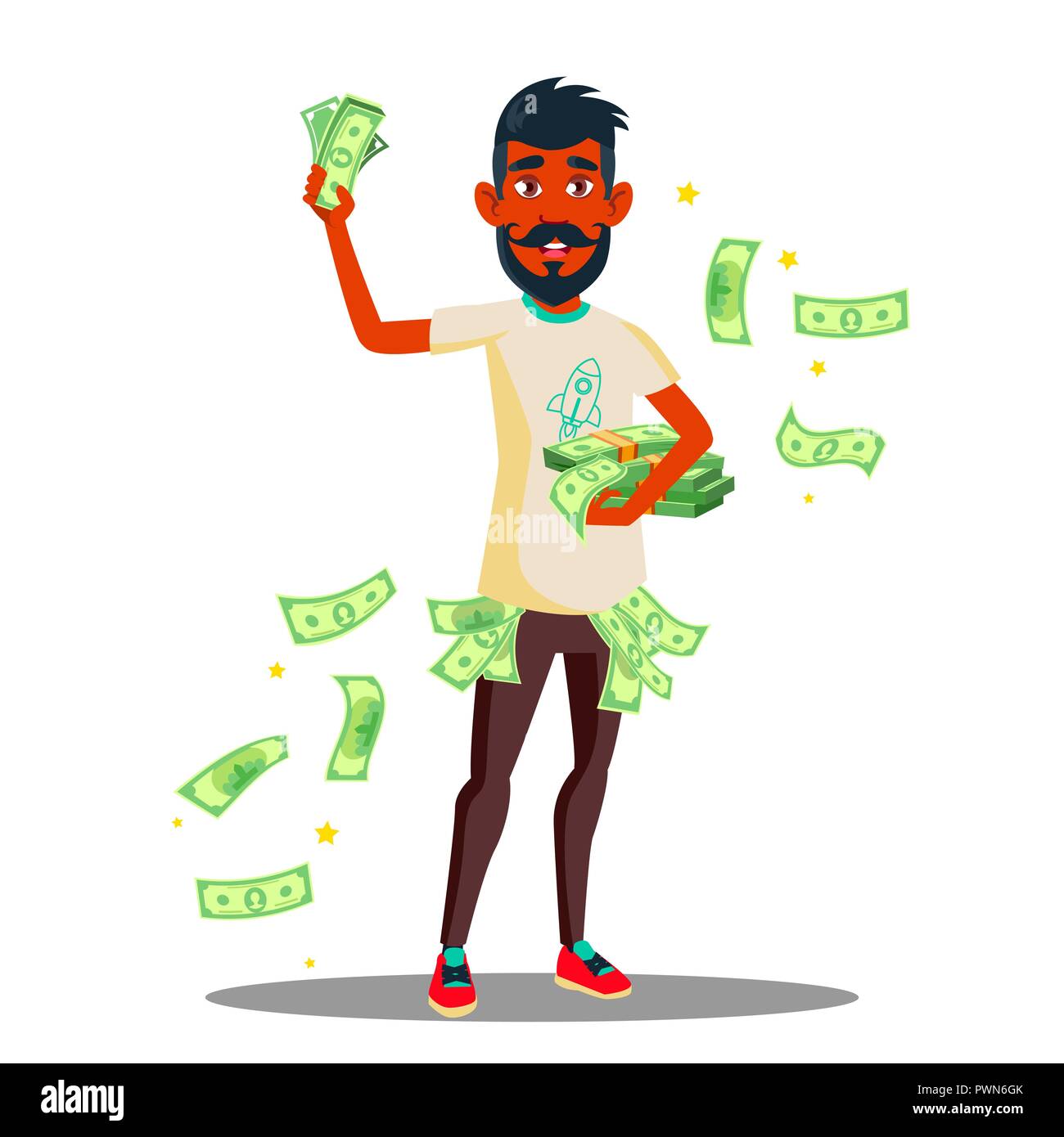 Student With A lot Of Money In Hands Vector. Isolated Illustration ...