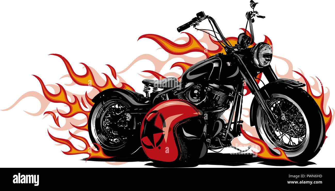 vector illustration Flaming Bike Chopper Ride Front View Stock Vector ...
