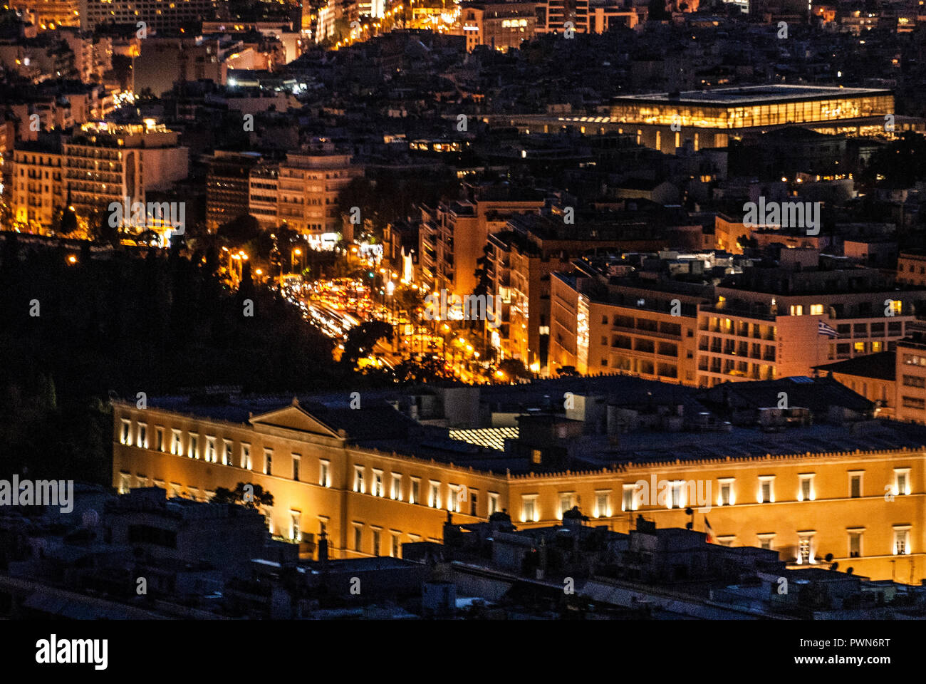 View from Above the Mesmerizing City Lights at Night, Athens Greece ...