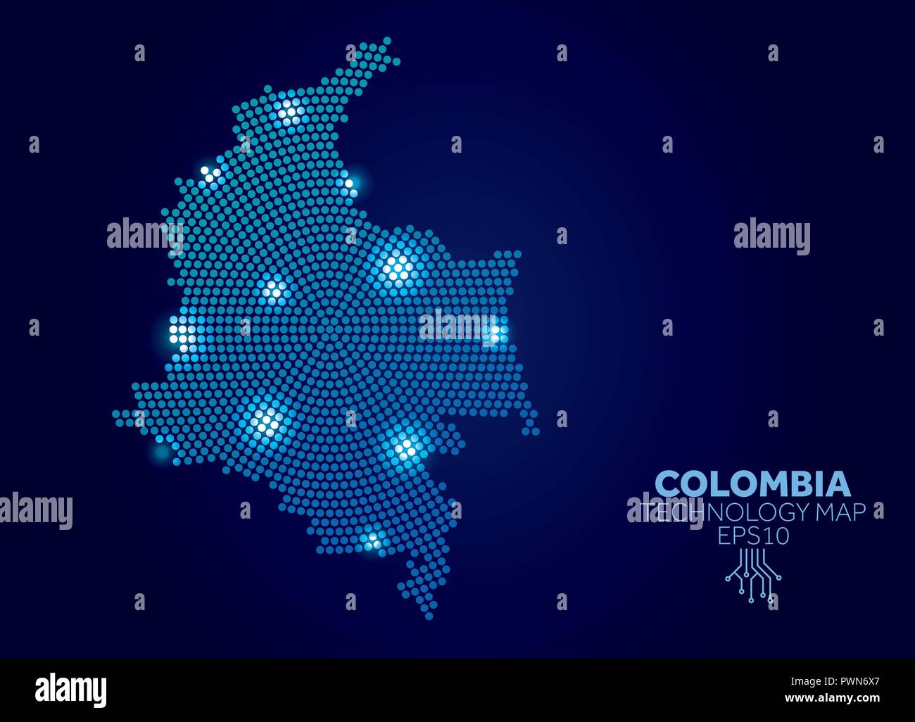 Colombia dotted technology map. Modern data communication concept Stock ...