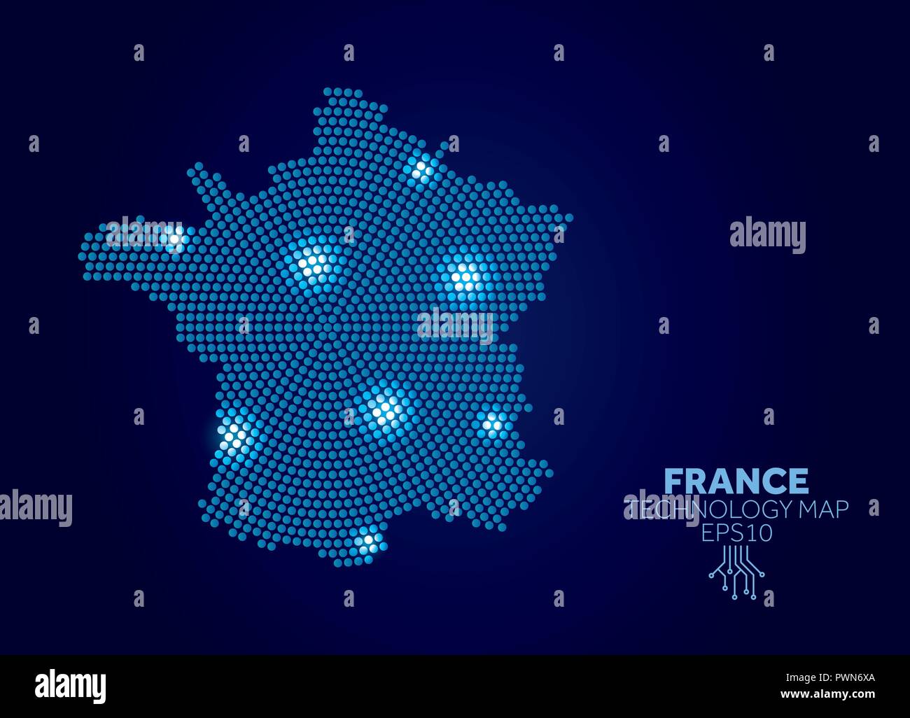 France dotted technology map. Modern data communication concept Stock ...