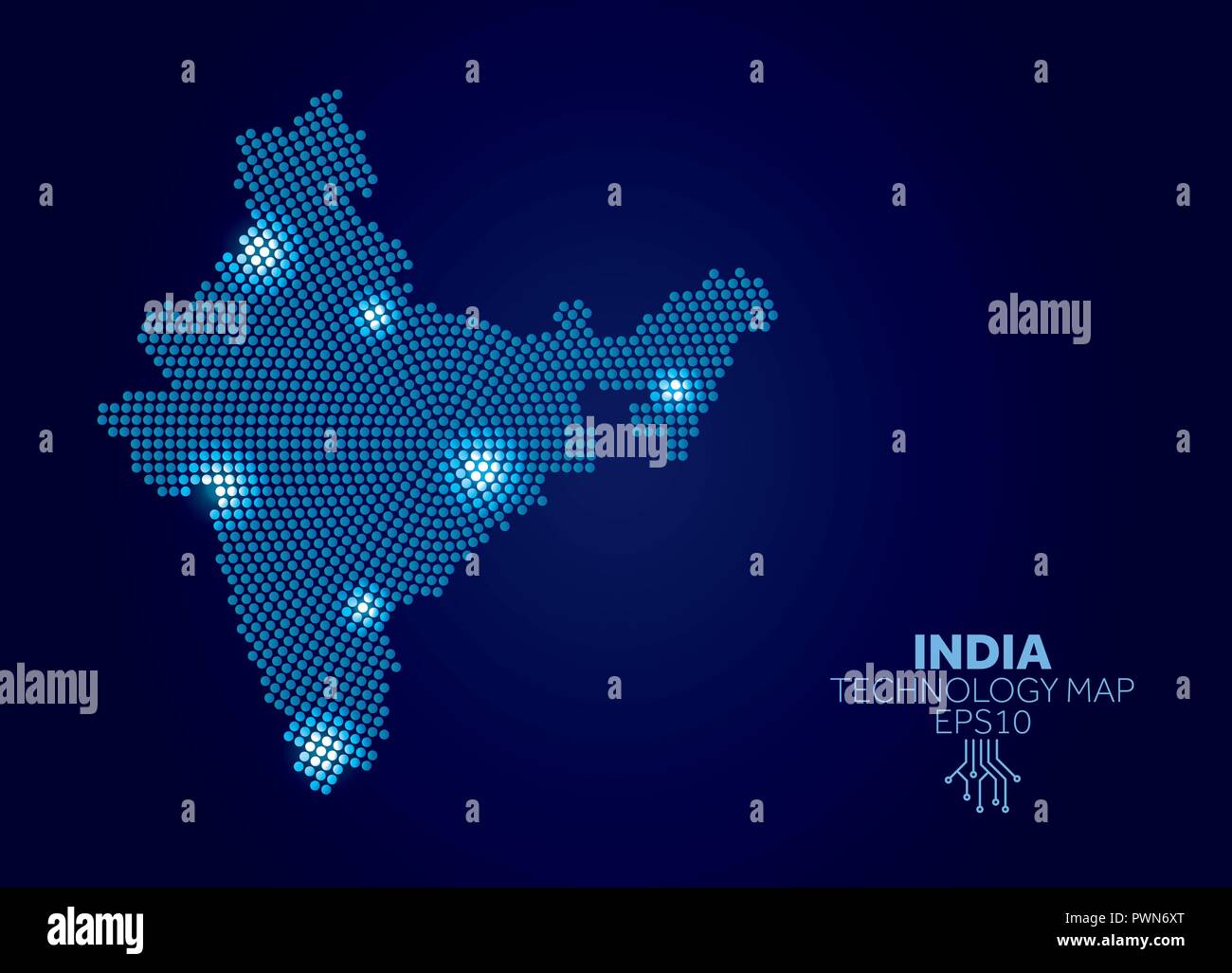 India dotted technology map. Modern data communication concept Stock ...