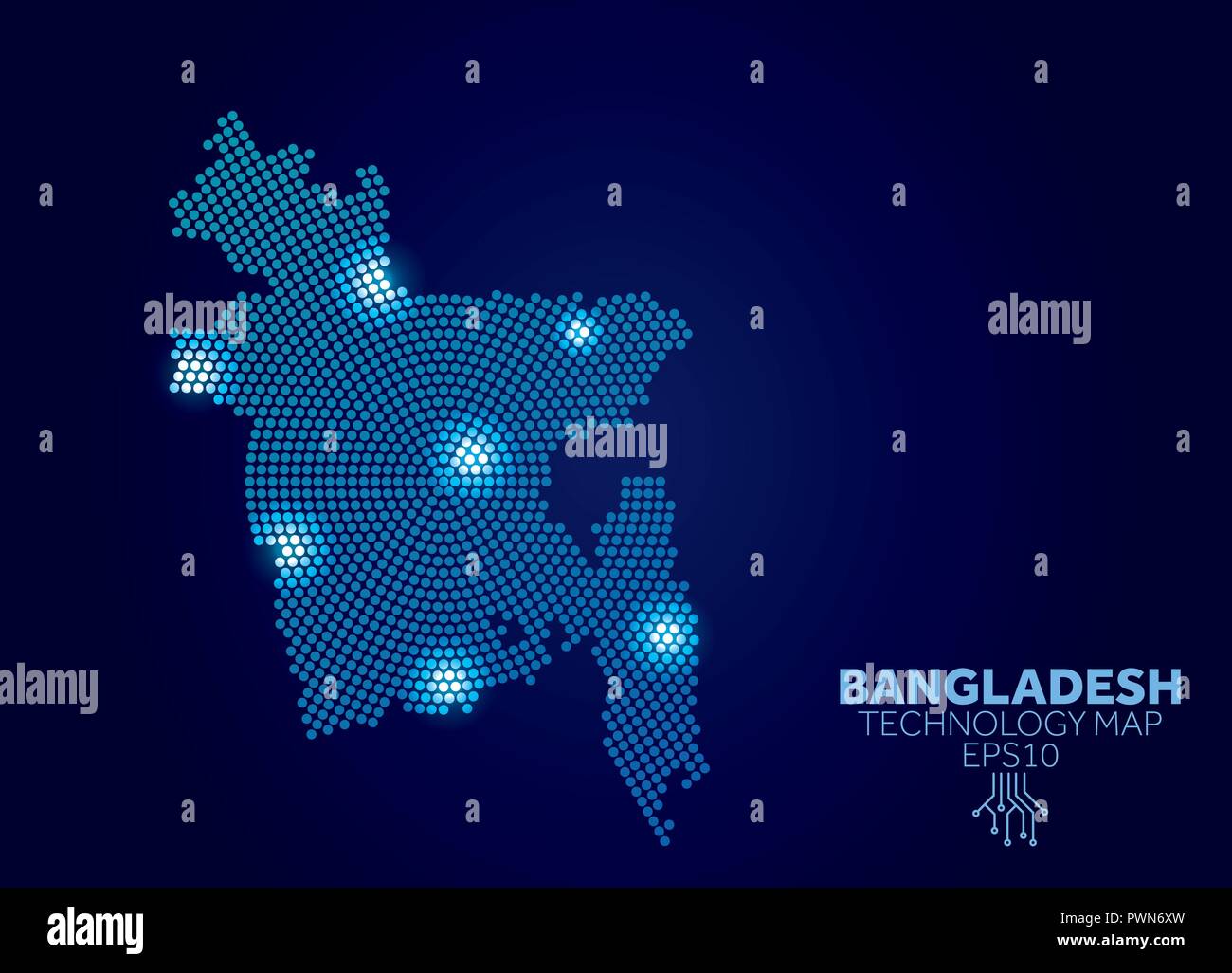 Bangladesh dotted technology map. Modern data communication concept ...