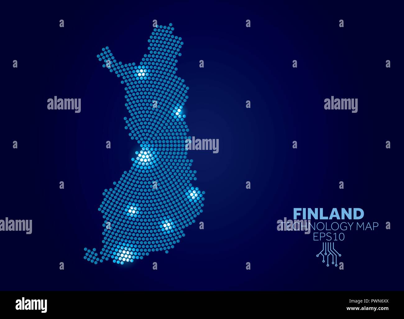 Finland dotted technology map. Modern data communication concept Stock ...