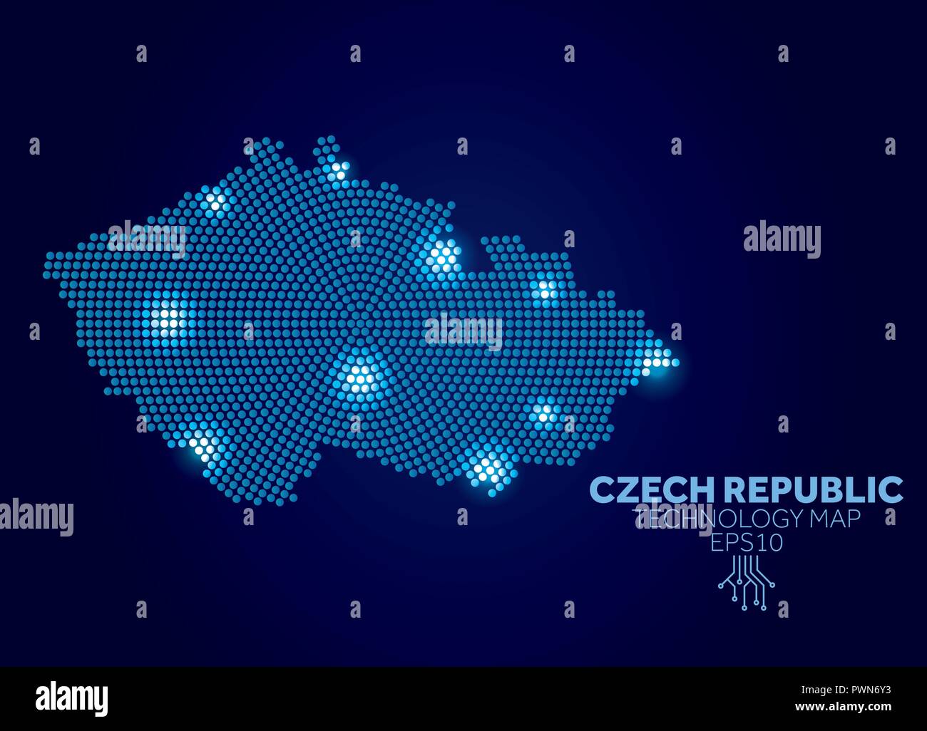 Czech Republic dotted technology map. Modern data communication concept ...