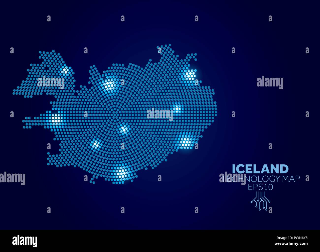 Iceland dotted technology map. Modern data communication concept Stock ...