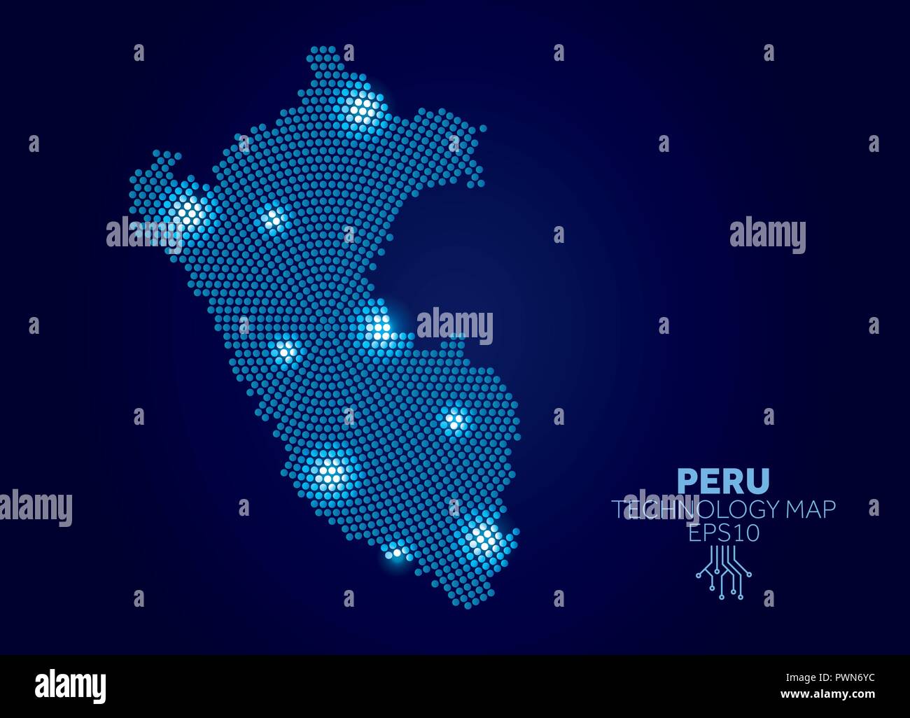 Peru dotted technology map. Modern data communication concept Stock ...