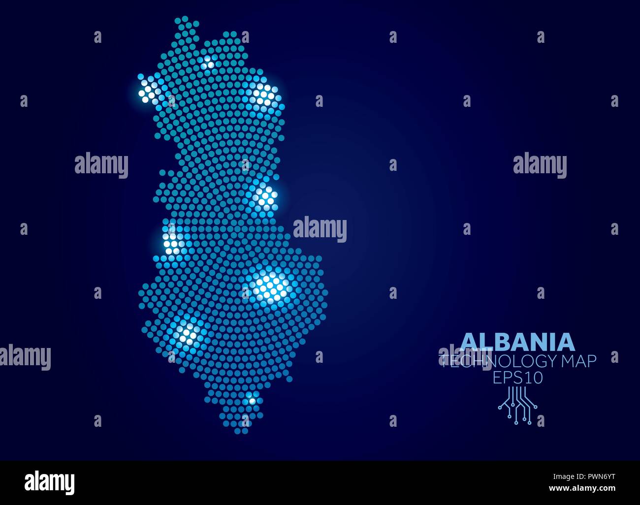 Albania dotted technology map. Modern data communication concept Stock ...