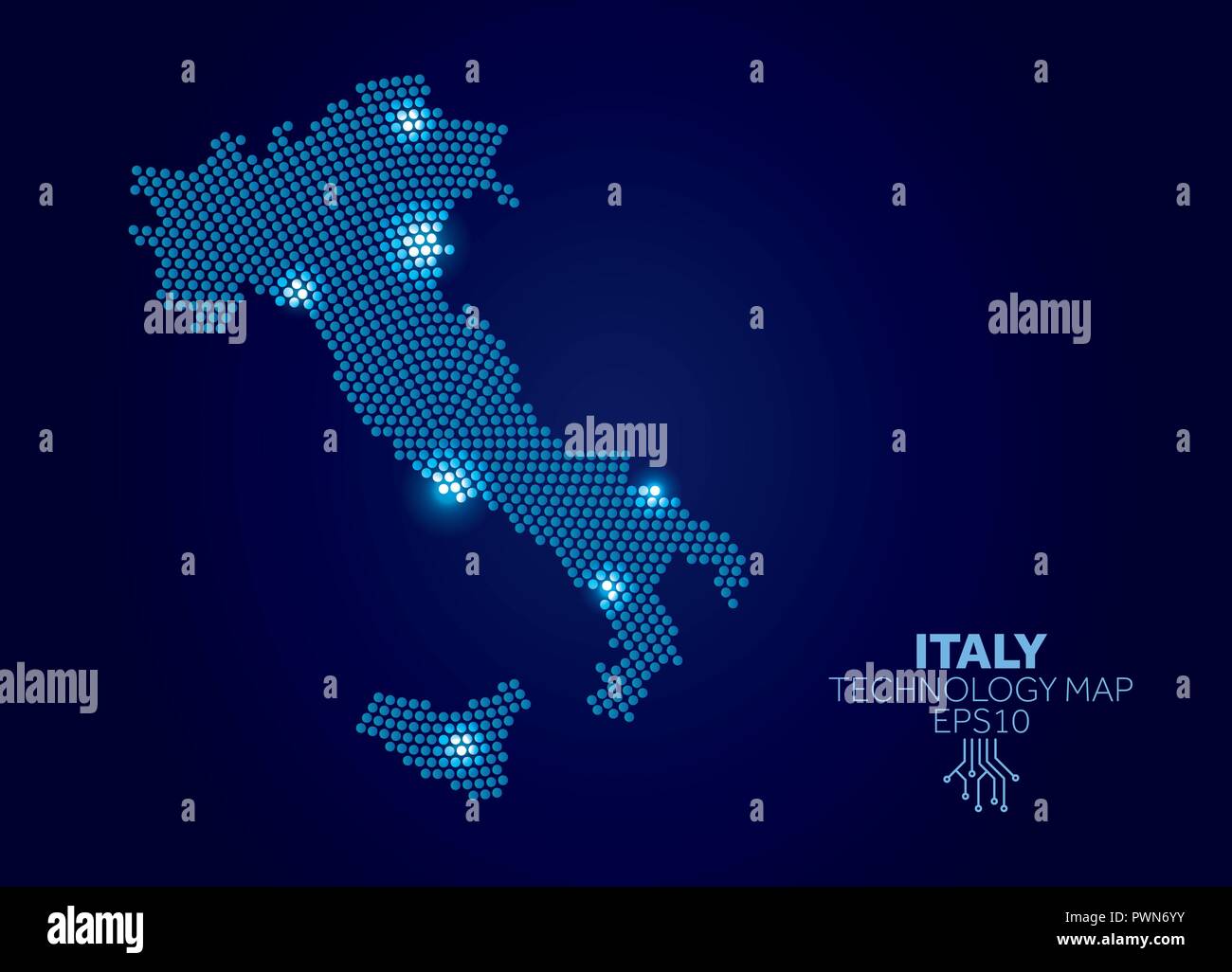 Italy dotted technology map. Modern data communication concept Stock ...