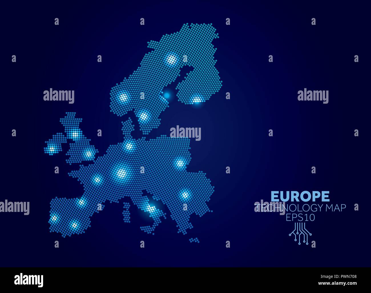 Europe dotted technology map. Modern data communication concept Stock ...