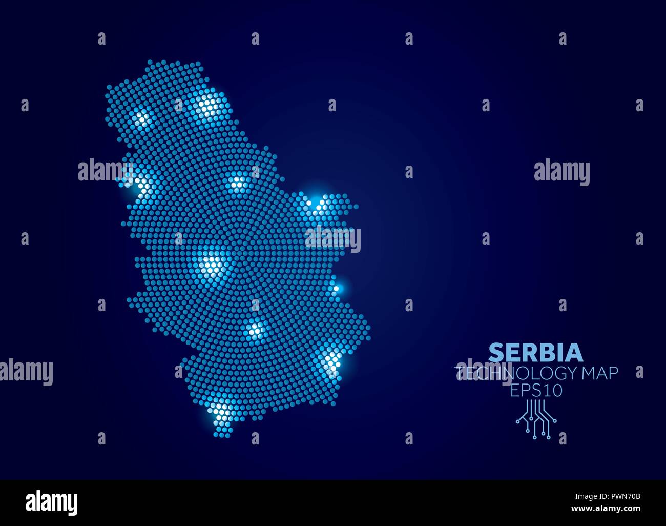 Serbia dotted technology map. Modern data communication concept Stock ...