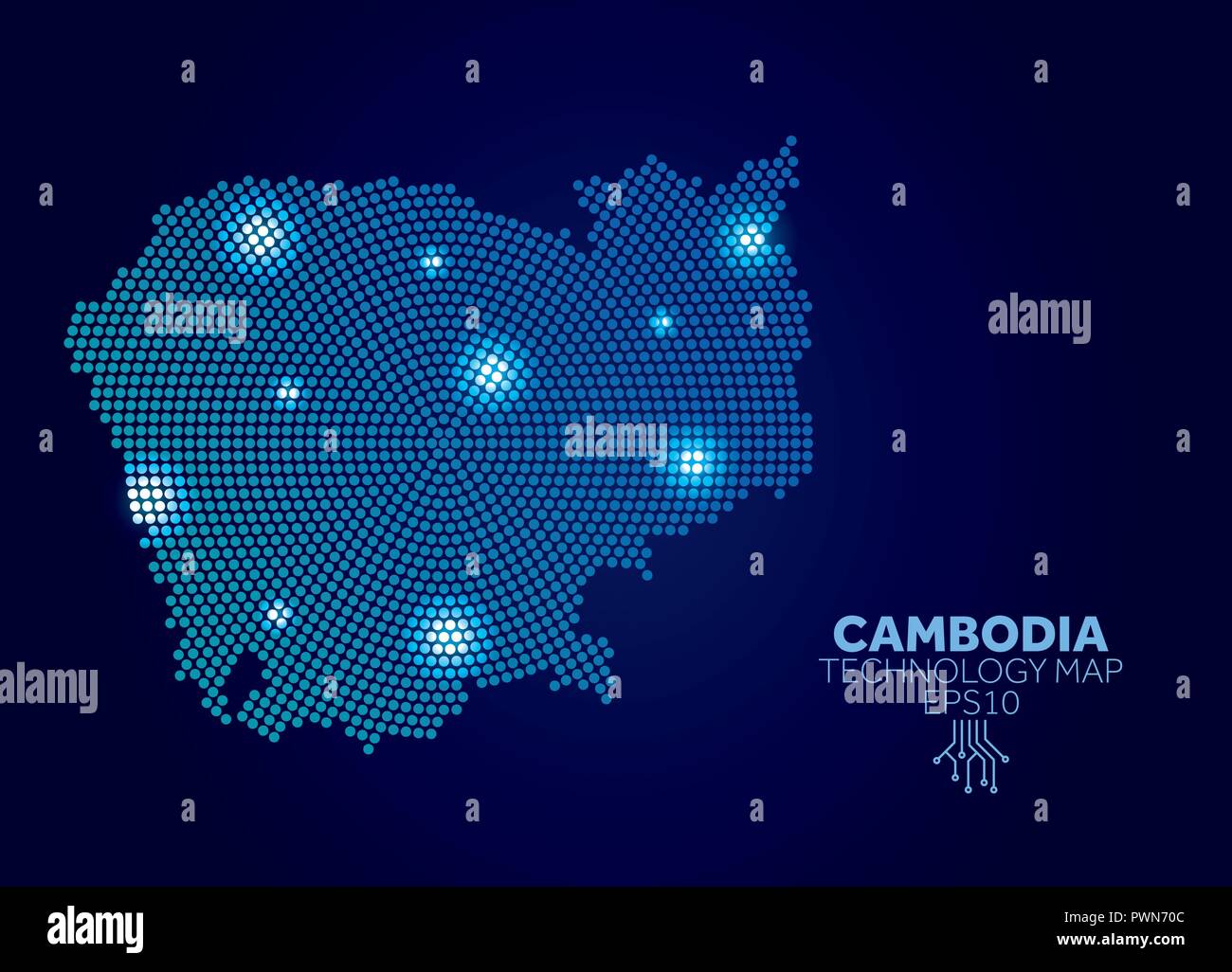 Cambodia dotted technology map. Modern data communication concept Stock ...