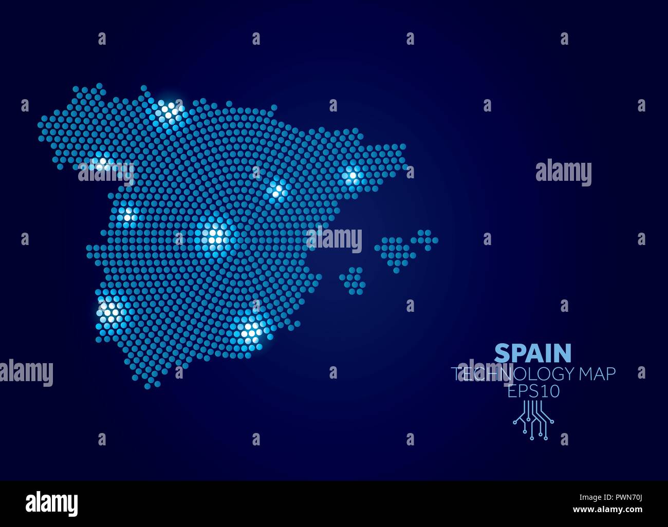 Spain dotted technology map. Modern data communication concept Stock ...
