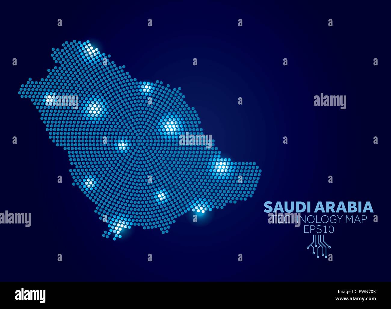 Saudi Arabia dotted technology map. Modern data communication concept ...