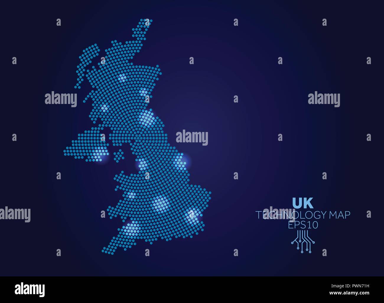 UK dotted technology map. Modern data communication concept Stock ...