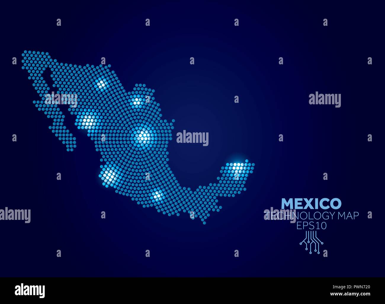 Mexico dotted technology map. Modern data communication concept Stock ...