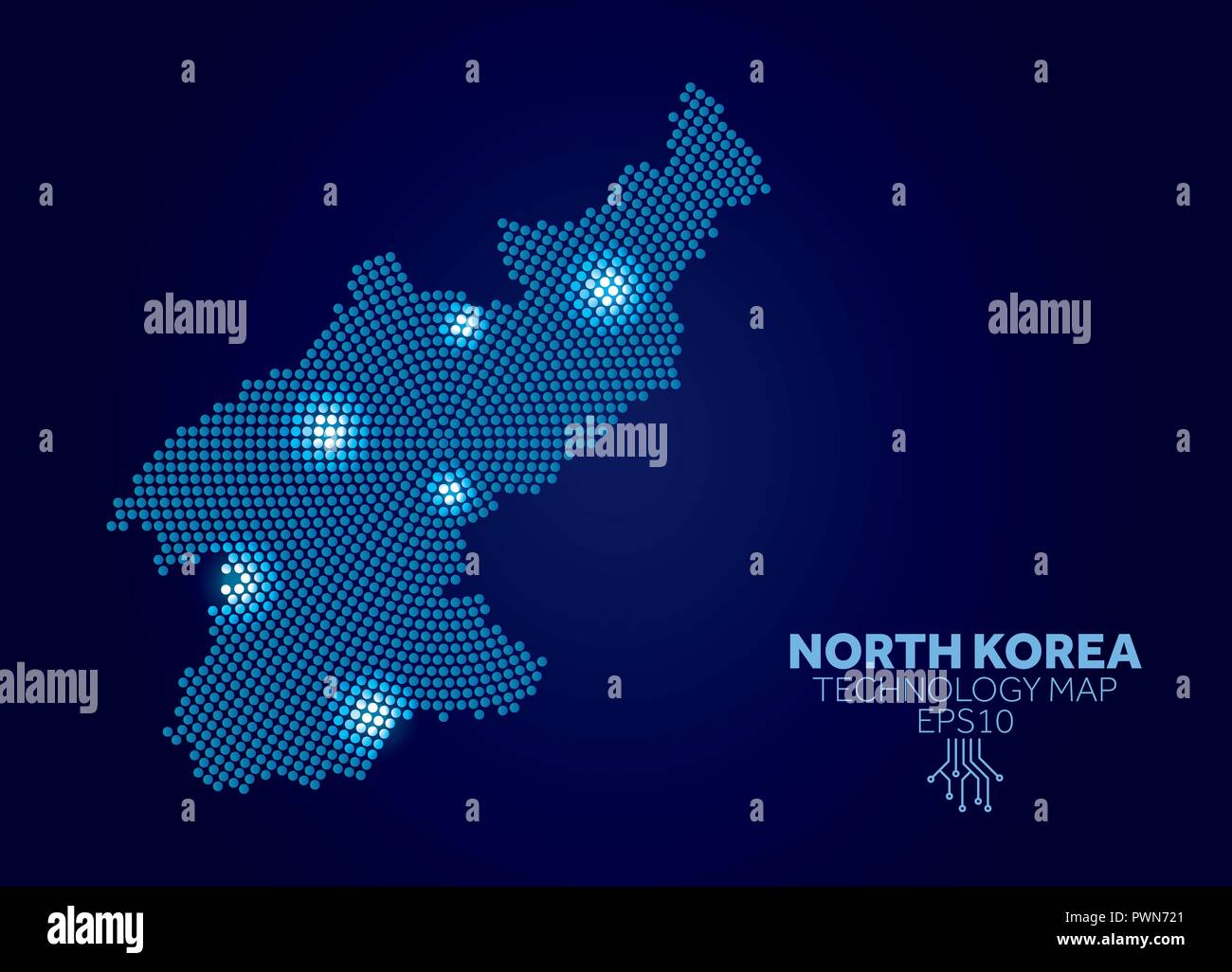 North Korea dotted technology map. Modern data communication concept ...