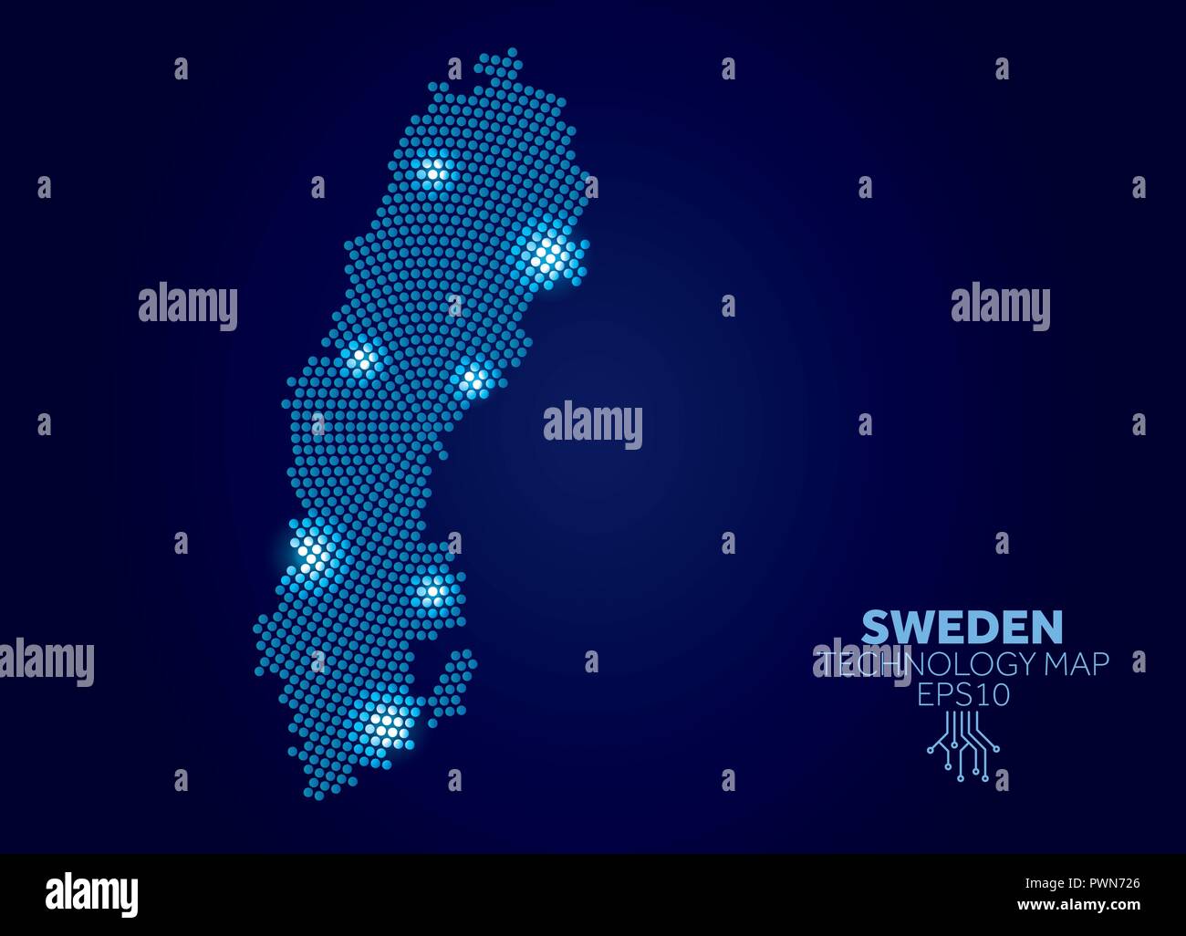 Sweden dotted technology map. Modern data communication concept Stock ...