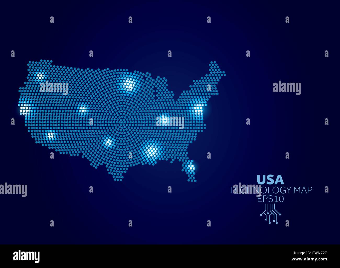 Usa Dotted Technology Map Modern Data Communication Concept Stock Vector Image And Art Alamy