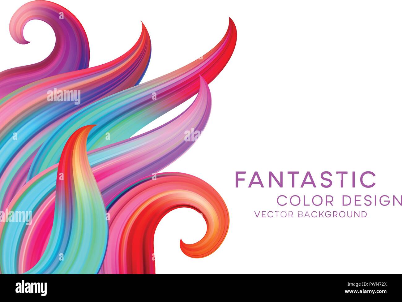 Abstract background with color fantastic waves and floral scrolls ...