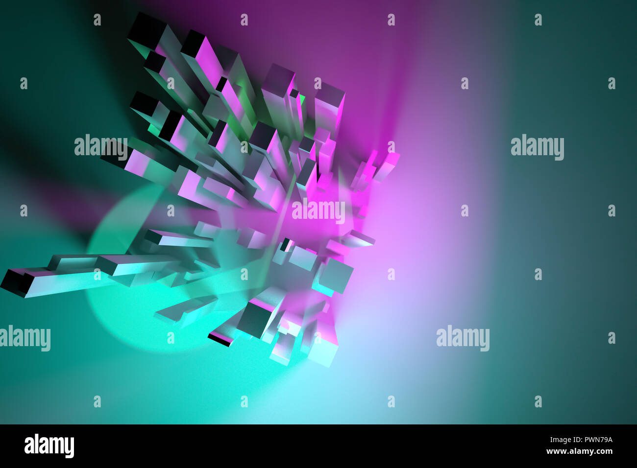 3D rendering. Block or shapre, pillar, colorful lighting. For web page ...