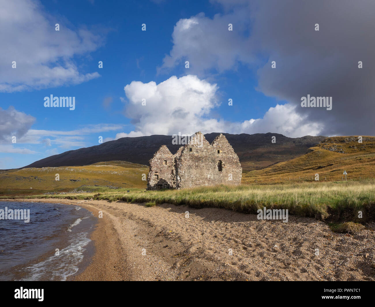 The ruin of Calda House near Ardvreck Castle, Loch Assynt, Scotland. By ...