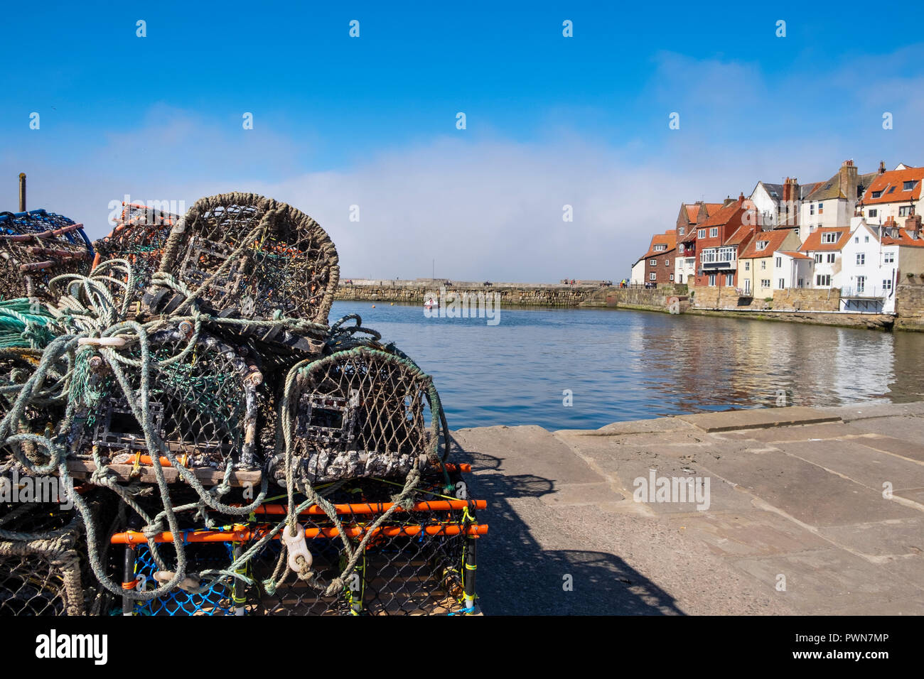 Whitby, North Yorkshire, UK. Lobster pots on the quay Stock Photo - Alamy