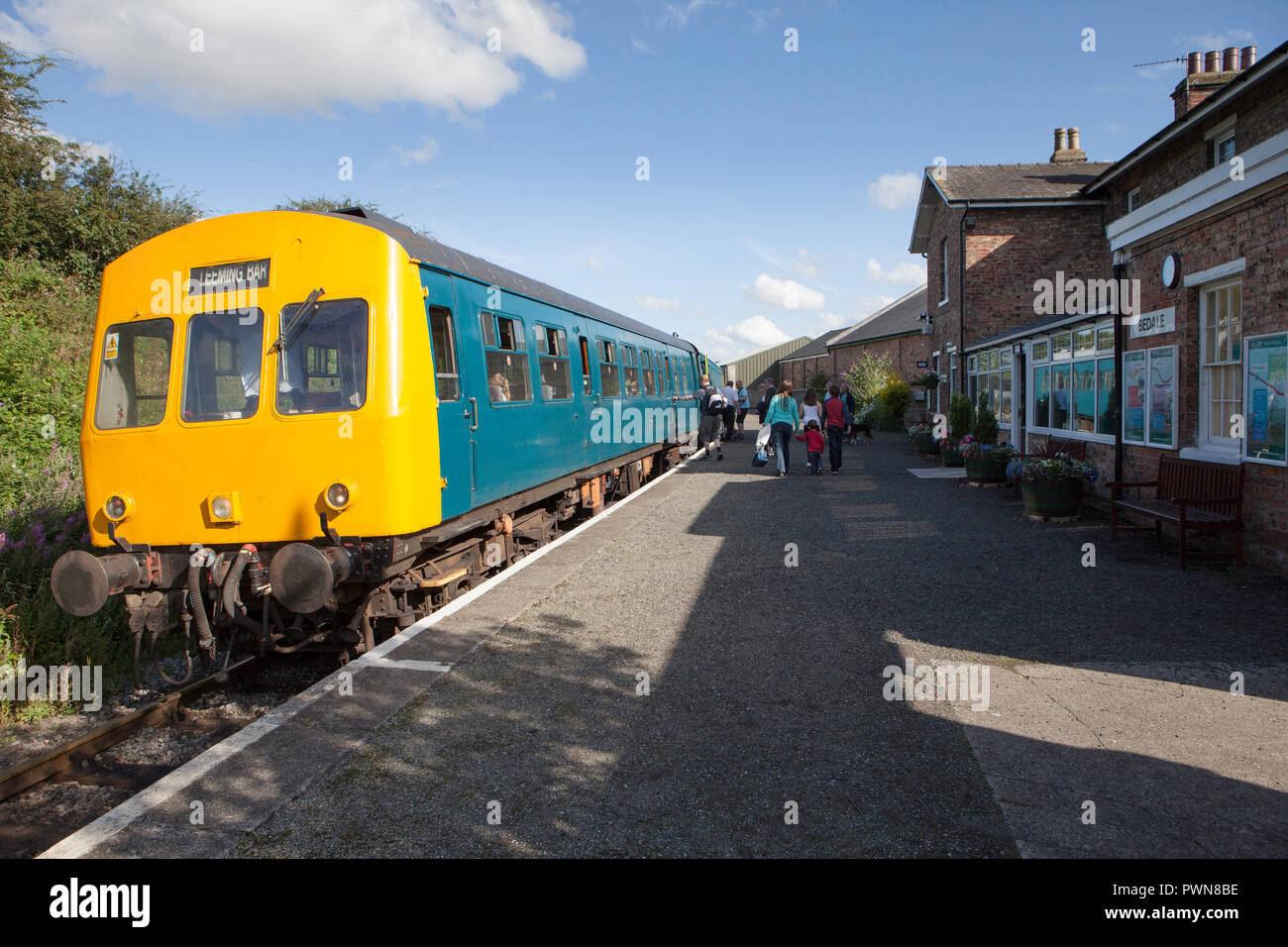 A diesel multiple unit of Wensleydale Railway stopped at Bedale station ...