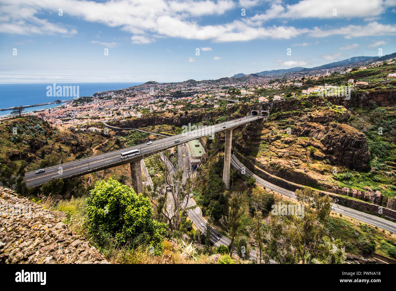 Madeira island typical landscape, Funchal city panorama view from ...