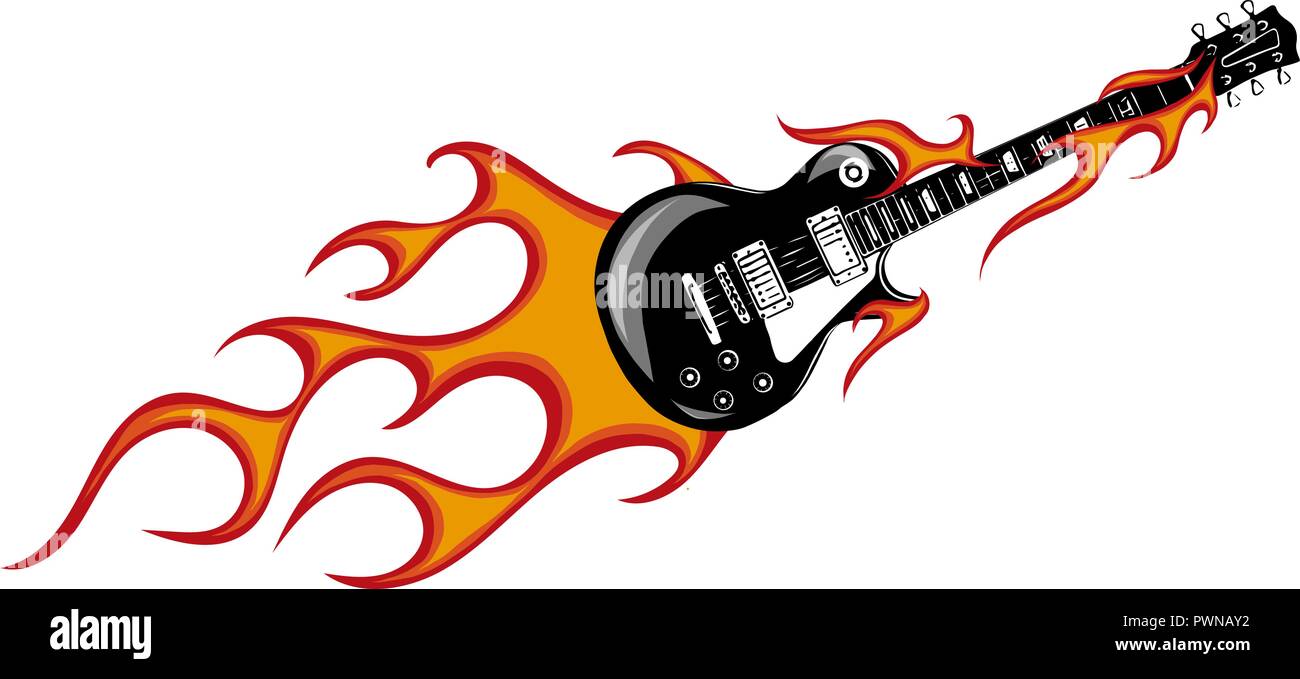 vector illustration guitar with flames and fire Stock Vector Image ...