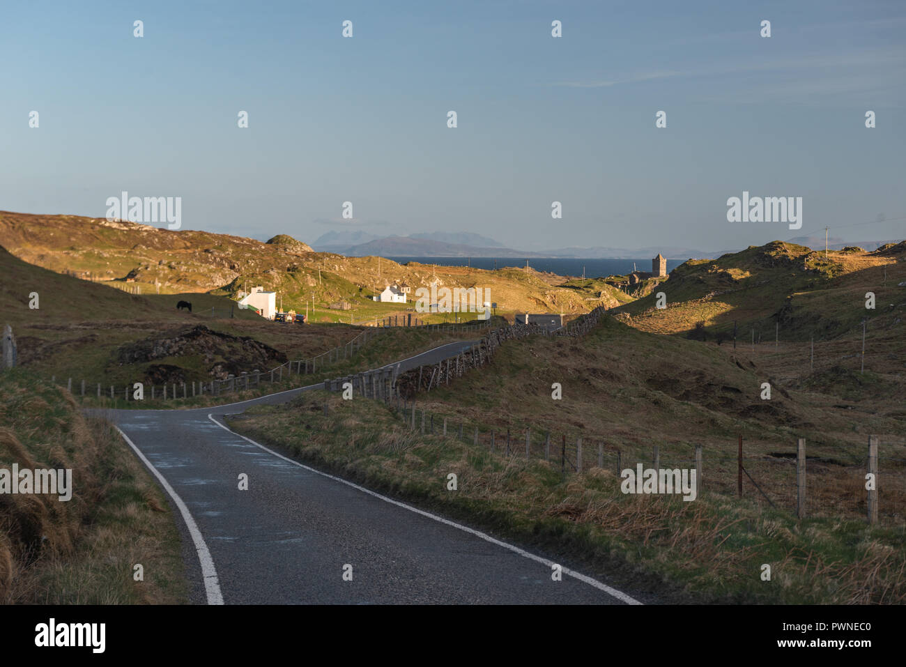 The A859 leading towards St Clements Church, Rodel, with the Isle of ...