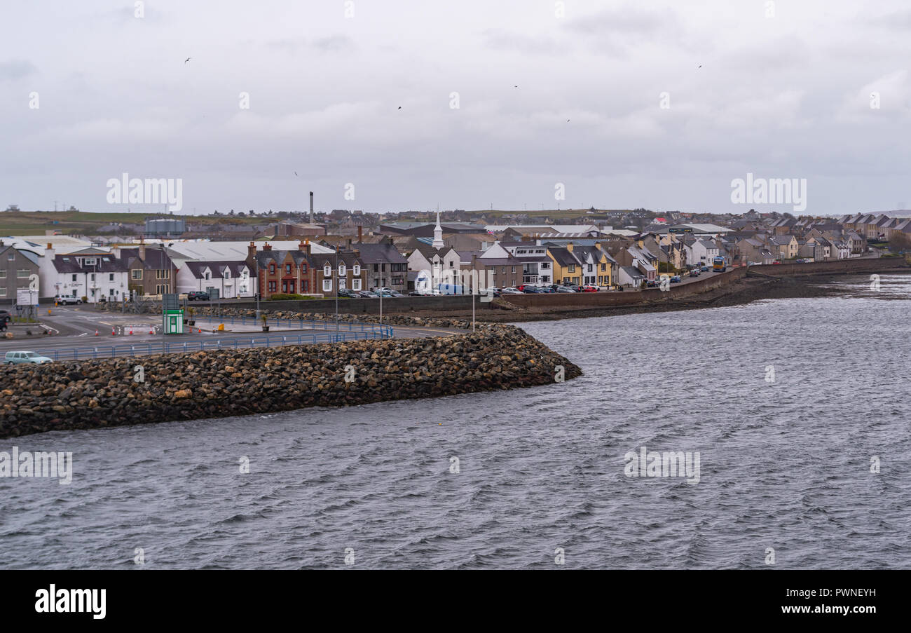 Waterfront of Stornoway viewn from a ferry, Stornoway, Isle of Lewis ...
