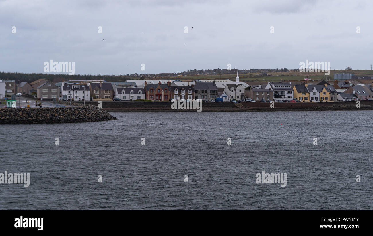 Waterfront of Stornoway viewn from a ferry, Stornoway, Isle of Lewis ...