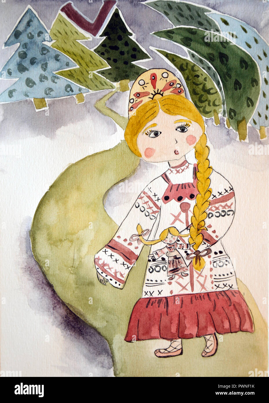 Vasilisa The Beautiful fairy tale in watercolor Stock Photo - Alamy