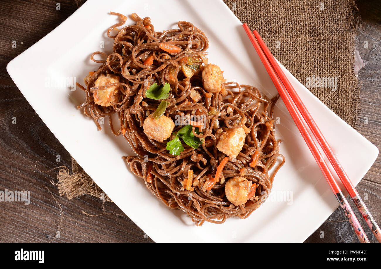 Japan saba noodles with chicken and vegetables Stock Photo - Alamy