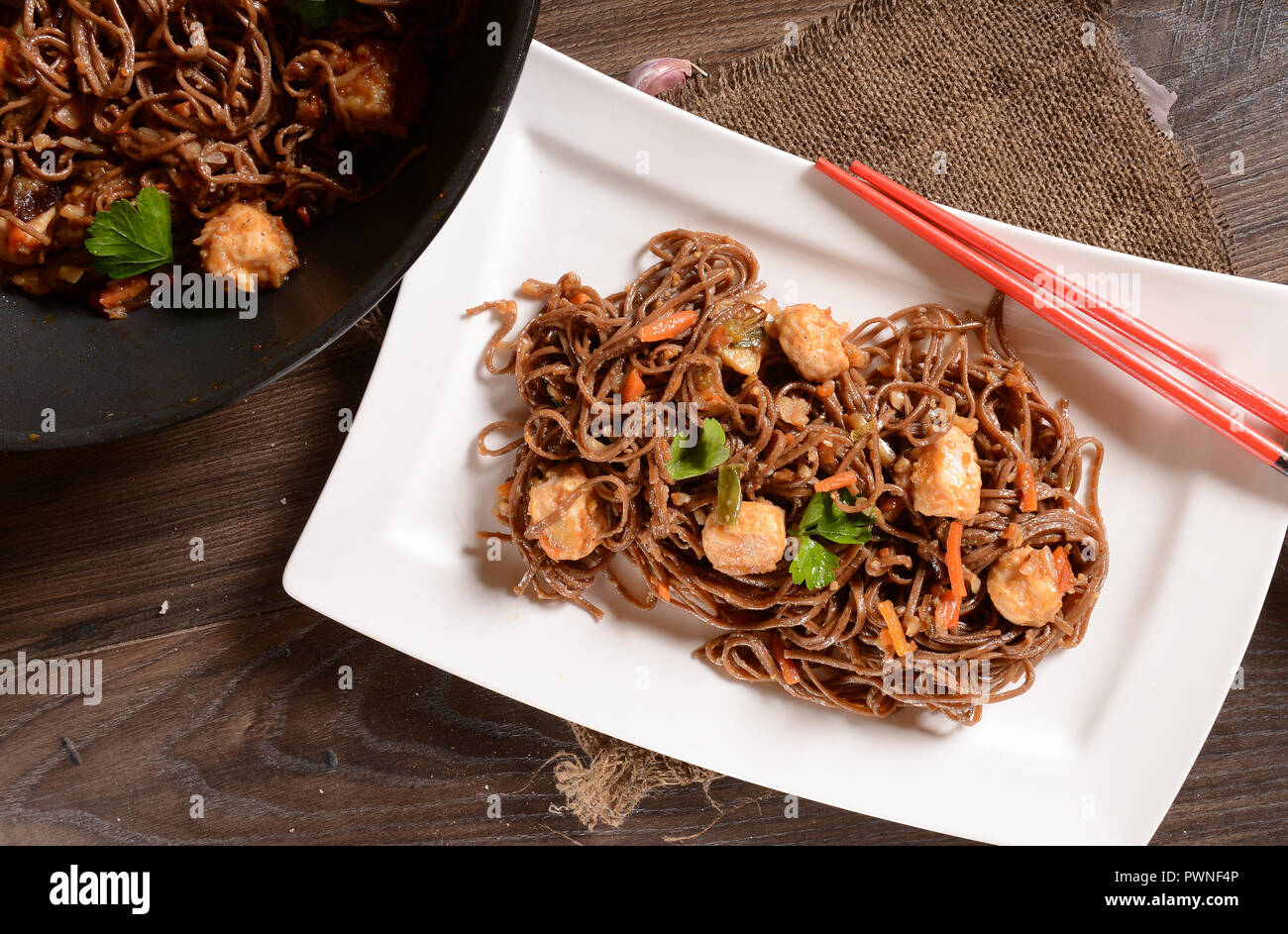 Japan saba noodles with chicken and vegetables Stock Photo - Alamy